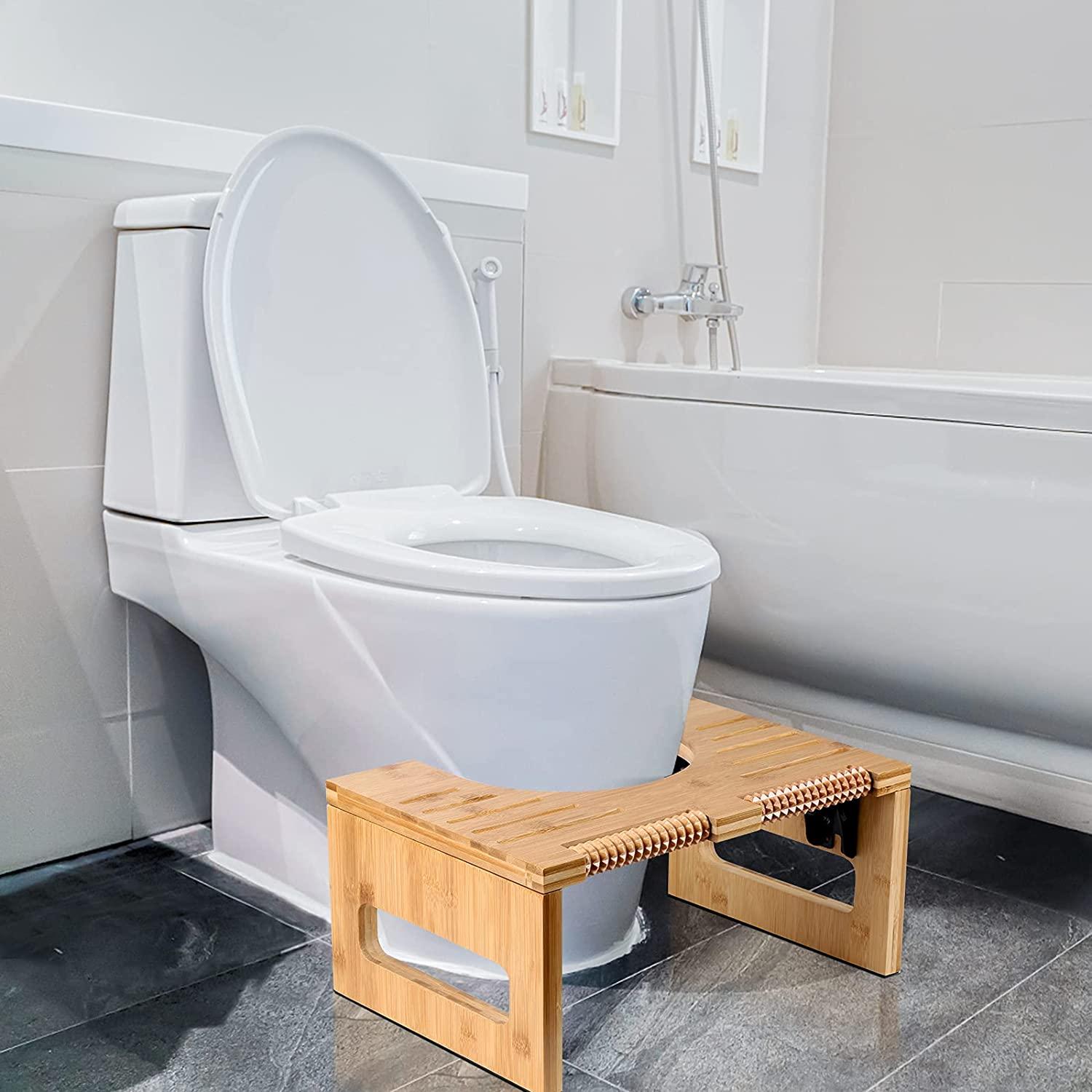 Bamboo 7-Inch Height Toilet Stool with Foot Massager | Foldable ...