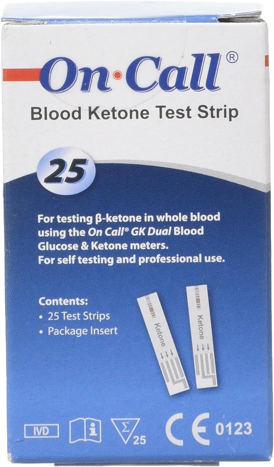 2 x 25 Blood Ketone Test Strips for The On Call Dual Ketone & Glucose ...