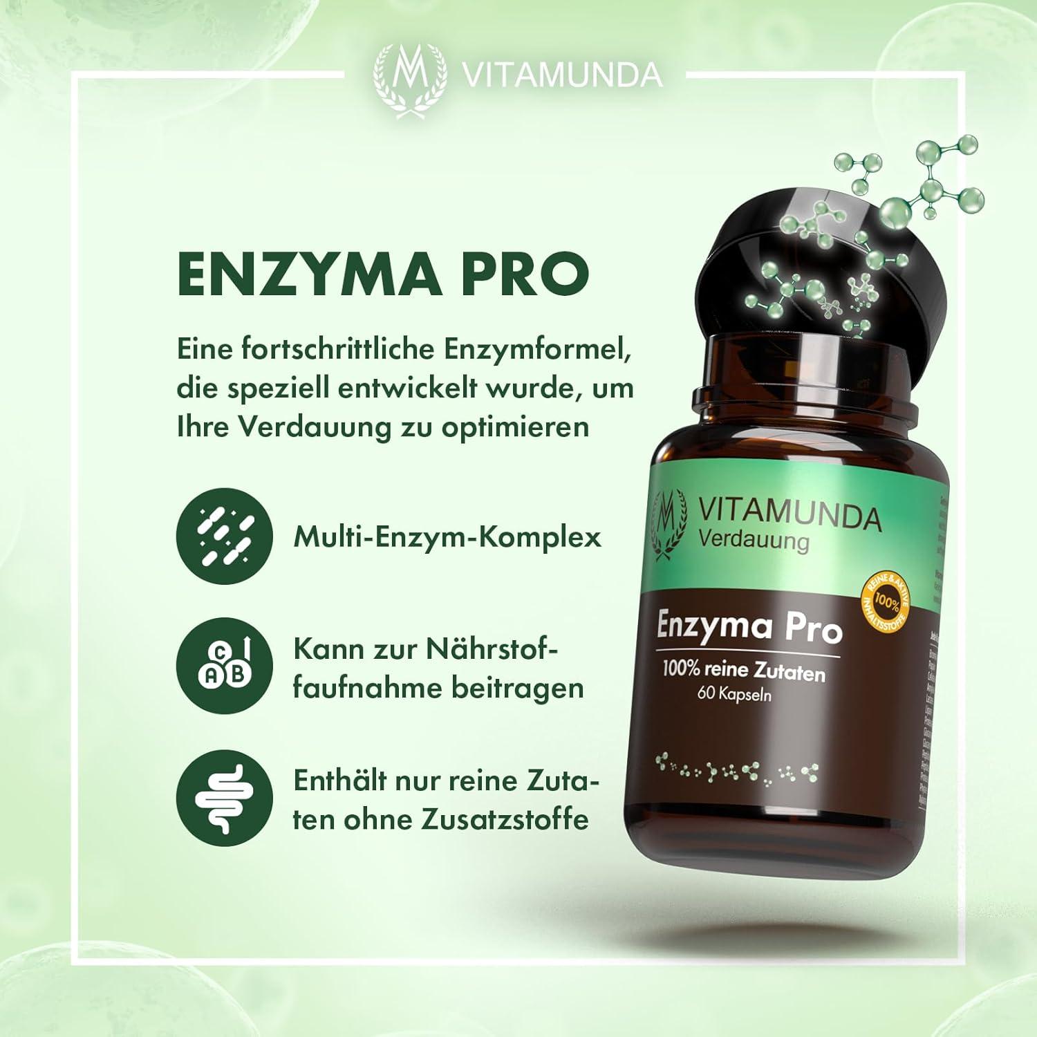 Vitamunda Enzyma Pro | 60 Capsules | 14 Essential Digestive Enzymes ...