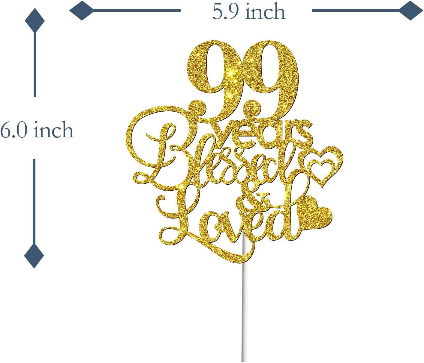 Tenhaisi Gold Glitter 99 Years Blessed & Loved Cake Topper - 99th ...