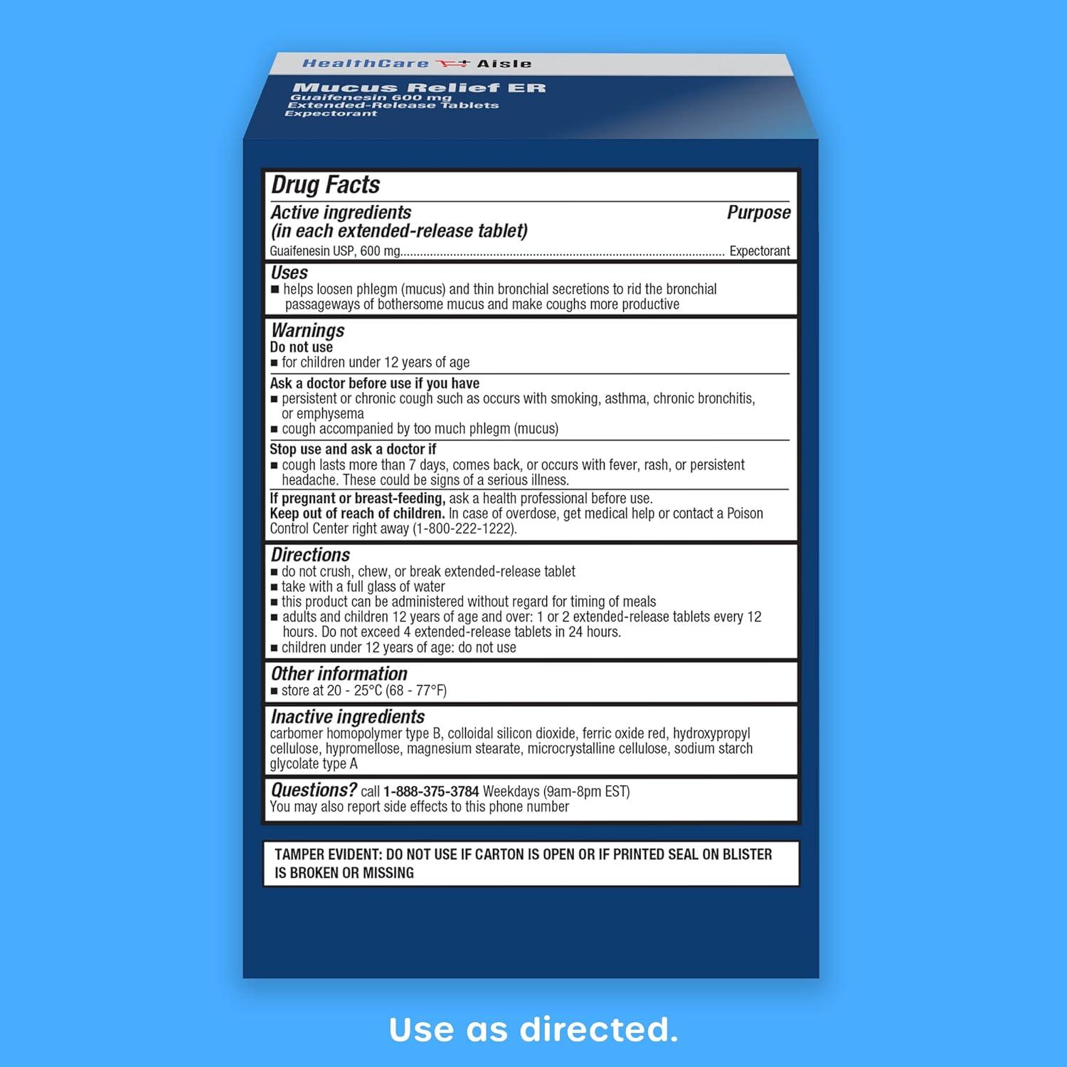 HealthCareAisle Guaifenesin 600mg Extended Release Tablets - Mucus ...