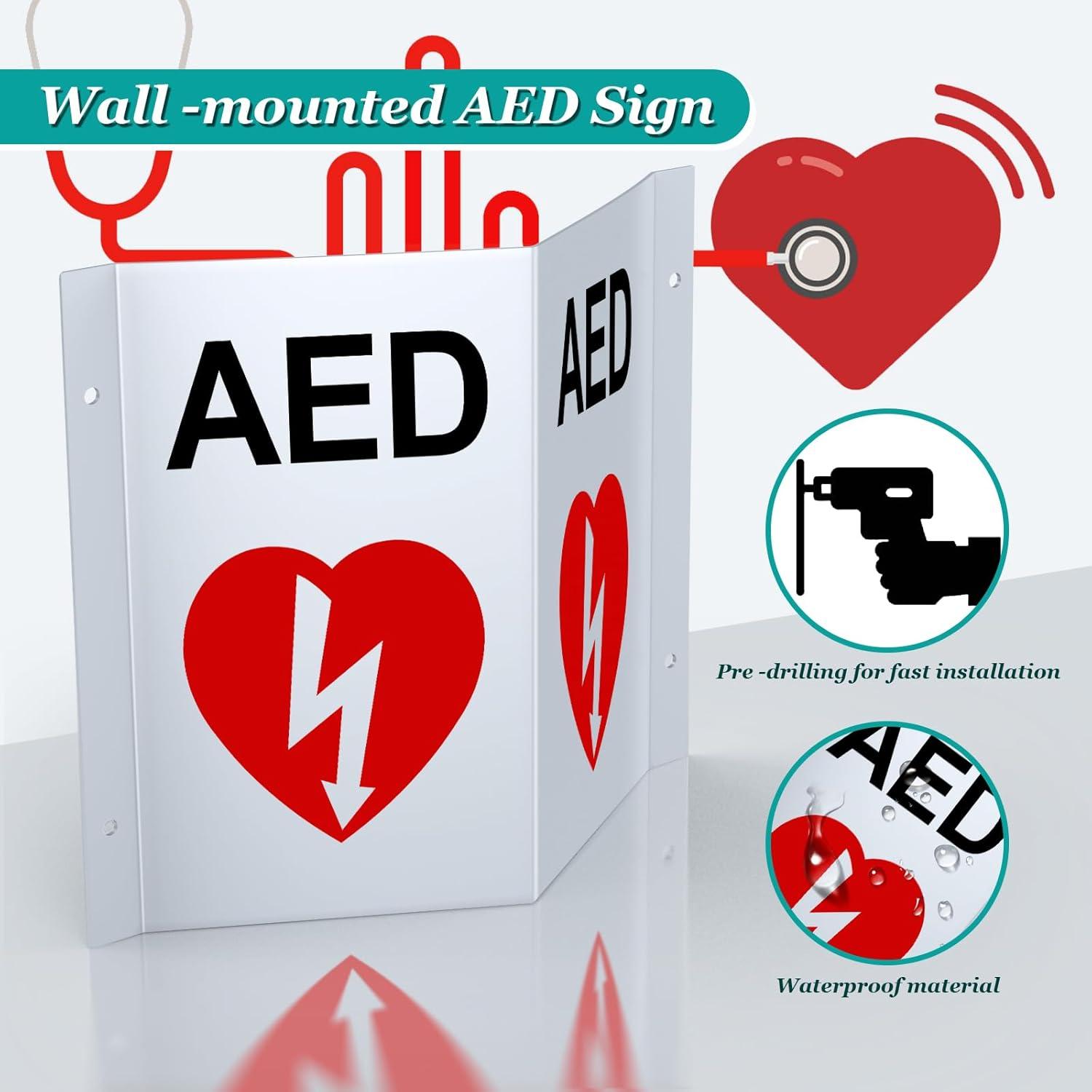 AED Projecting Sign Graphic 5x7 | Indoor/Outdoor Wall Sign Pack of 3 ...