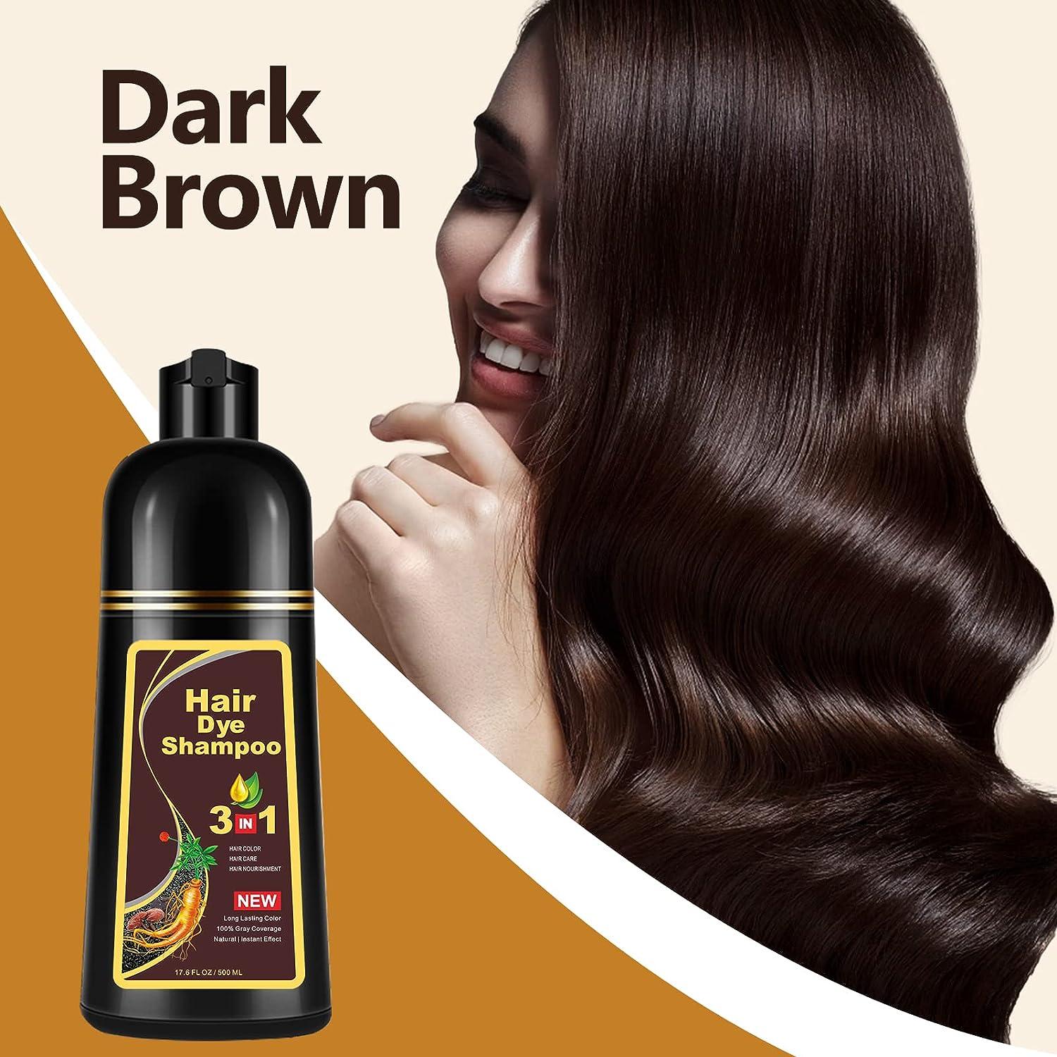 3-in-1 Instant Dark Brown Hair Dye Shampoo | 100% Natural Coverage for ...