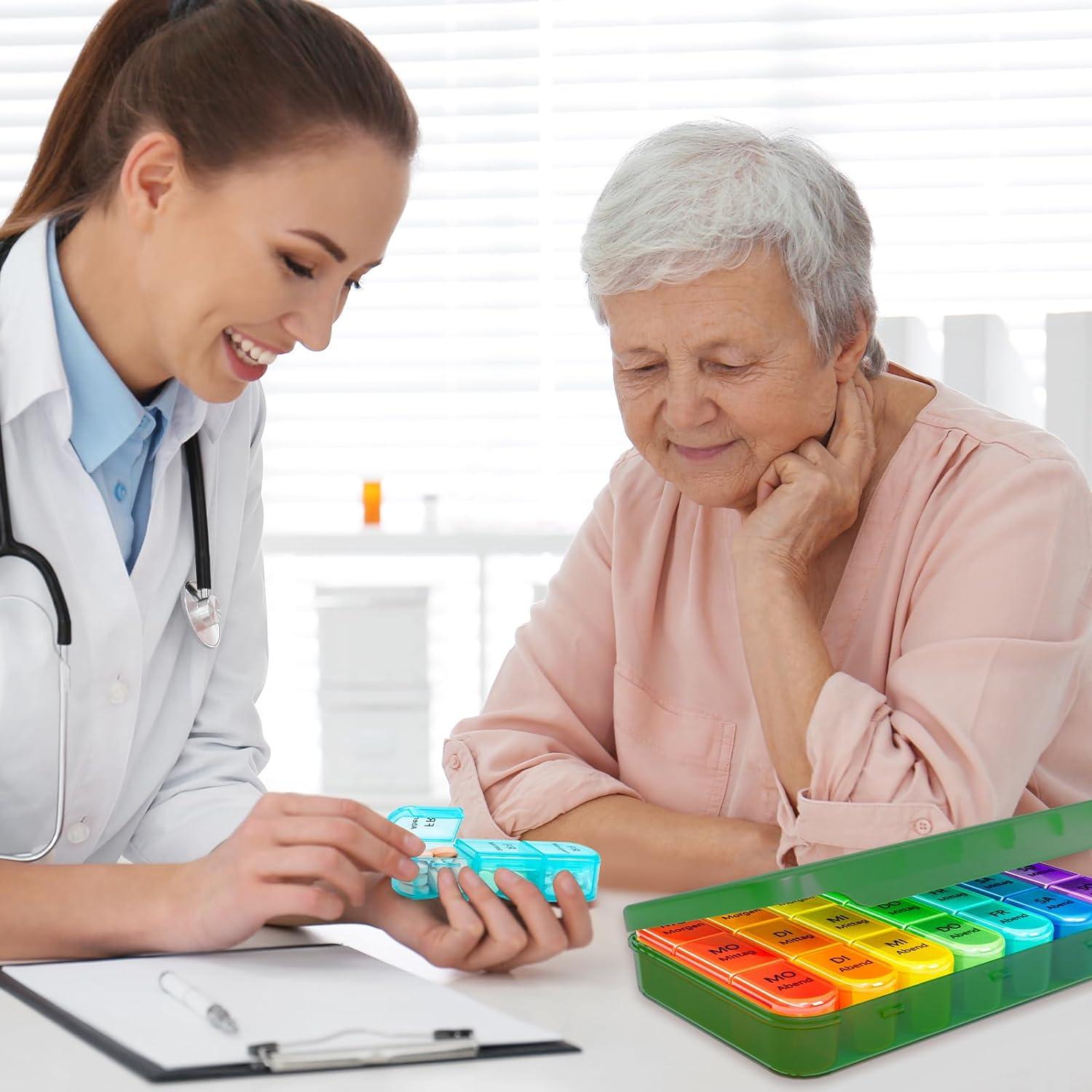 Zoksi 7-Day Tablet Box with 3 Fans - German Pill Organizer | Olive ...