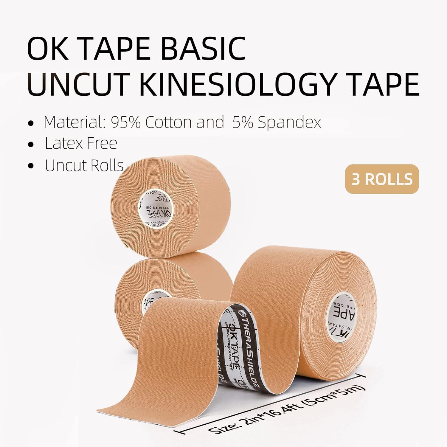 OK TAPE Basic Kinesiology Tape (3 Pack) - Cotton Athletic Tape for ...