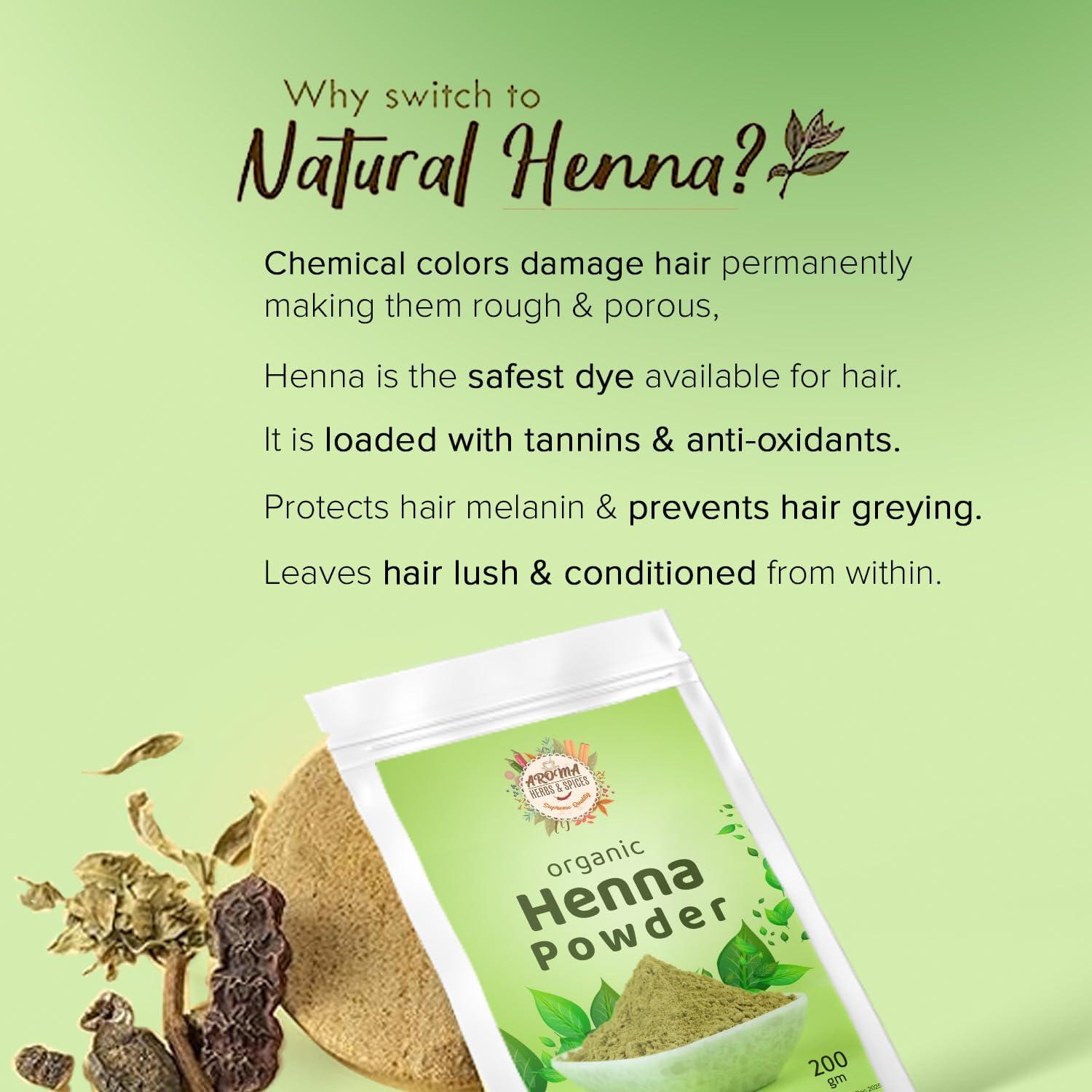 Aroma's Finest Organic Henna Powder (200g/7.05oz) - 100% Pure & Natural ...