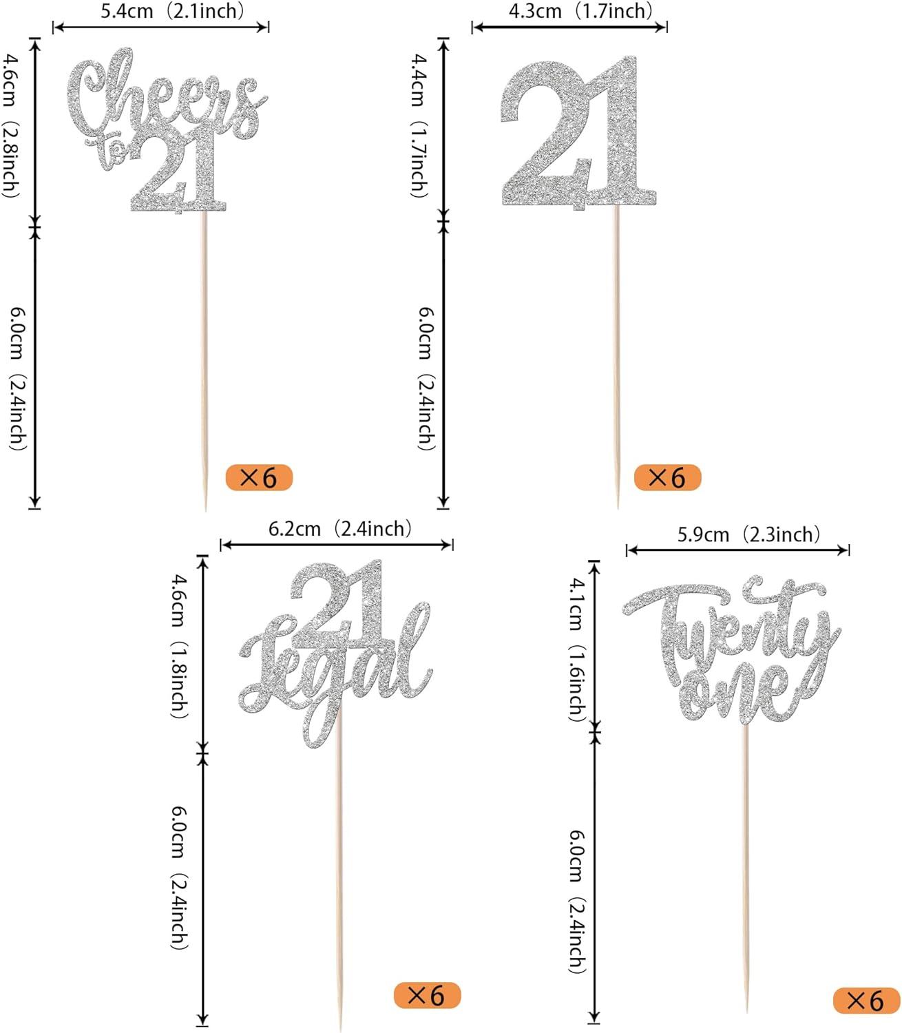 Rsstarxi 24 Pack 21st Birthday Cupcake Toppers Glitter Leg Al 21 ...