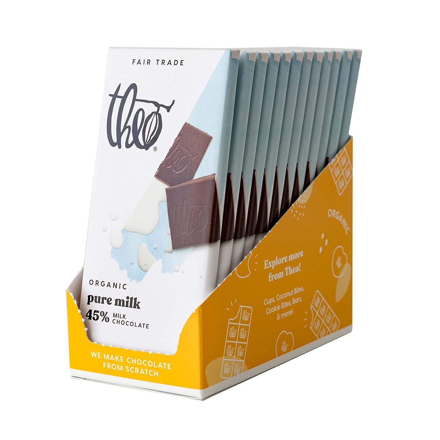 Theo Chocolate Pure Organic Milk Chocolate Bar, 45% Cacao, 12 Pack ...