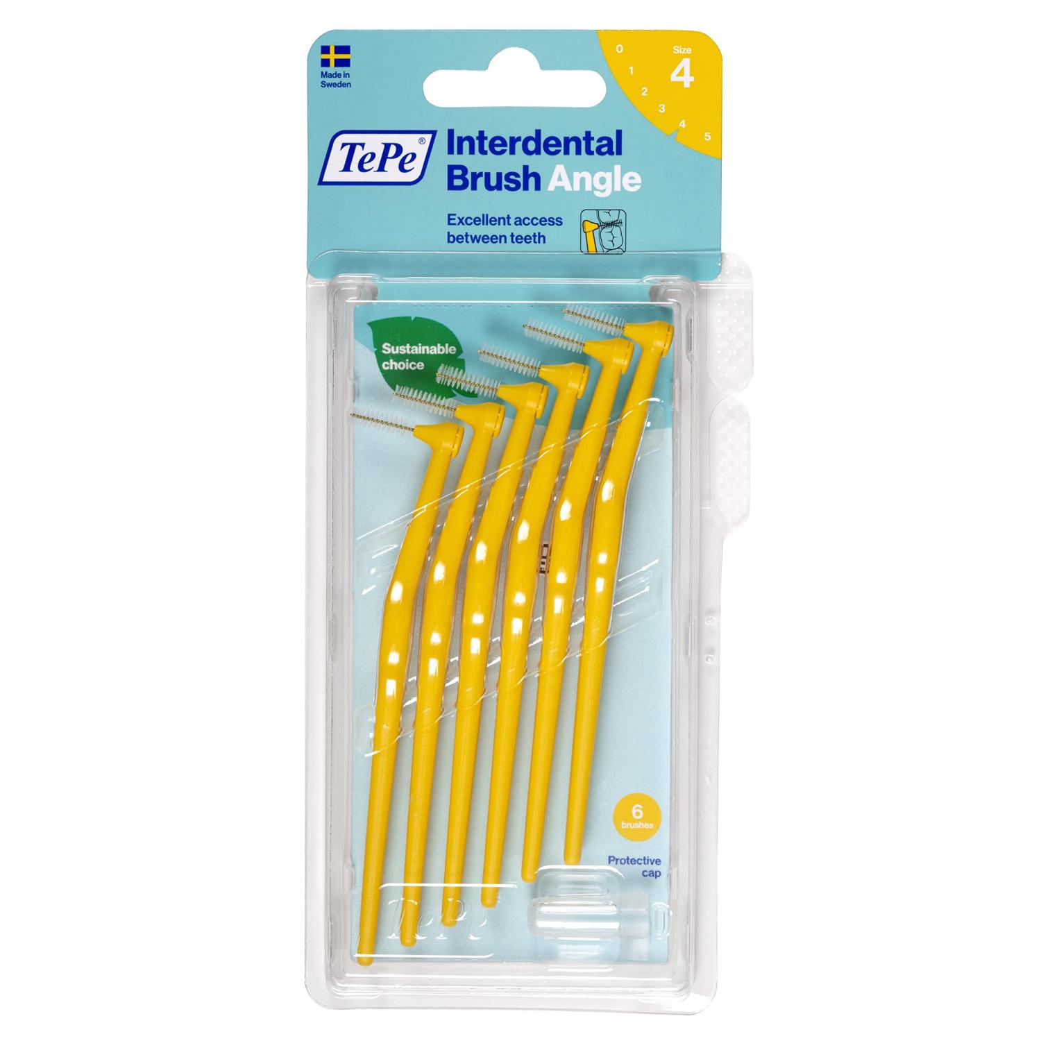 TePe Angle Interdental Brushes Yellow - ISO Size 4 (0.7mm) - Pack of 6 ...