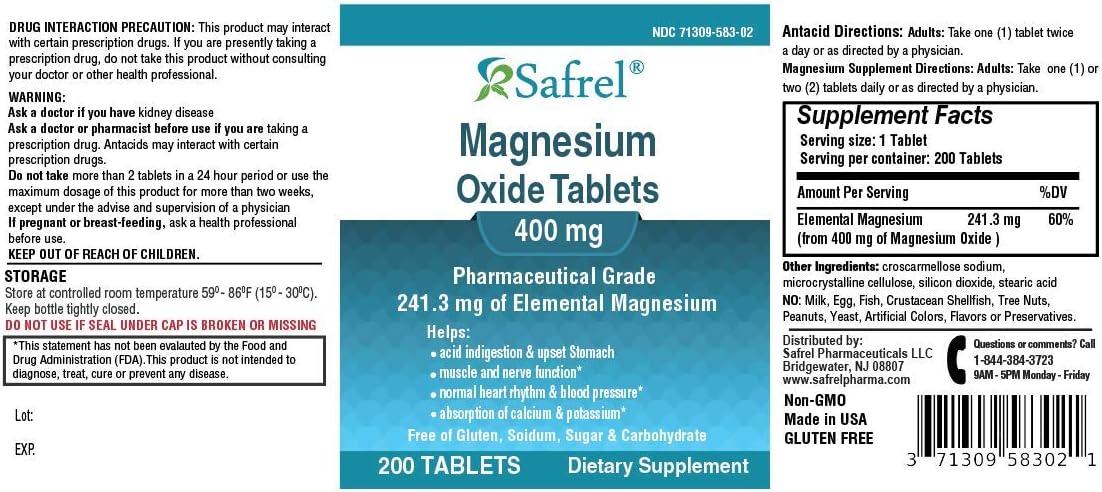 Safrel Magnesium 400mg High Potency Supplement for Immune Support ...