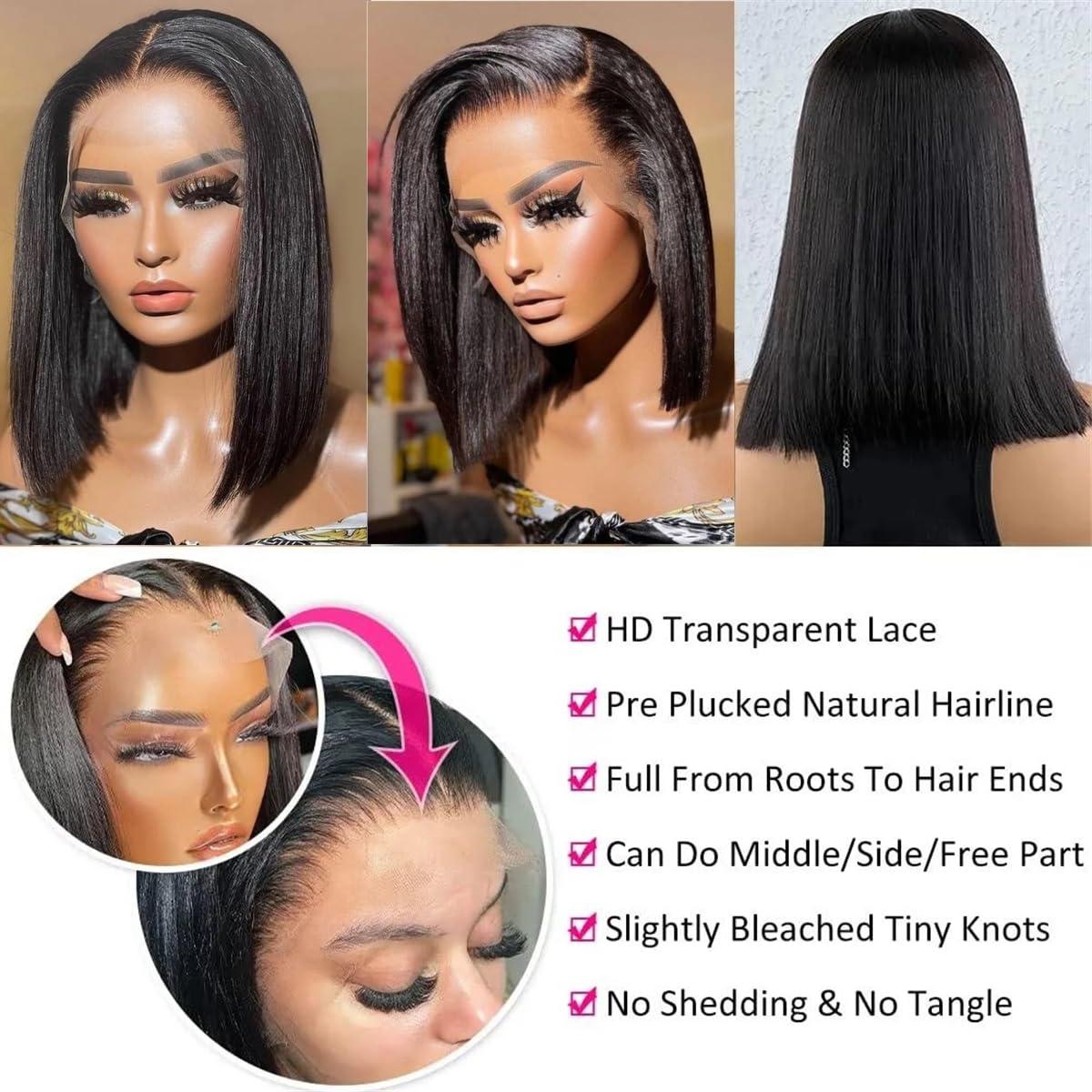 YIBUSI 12 Inch Human Hair Bob Wig 13x4 Frontal Lace, 180% Density ...