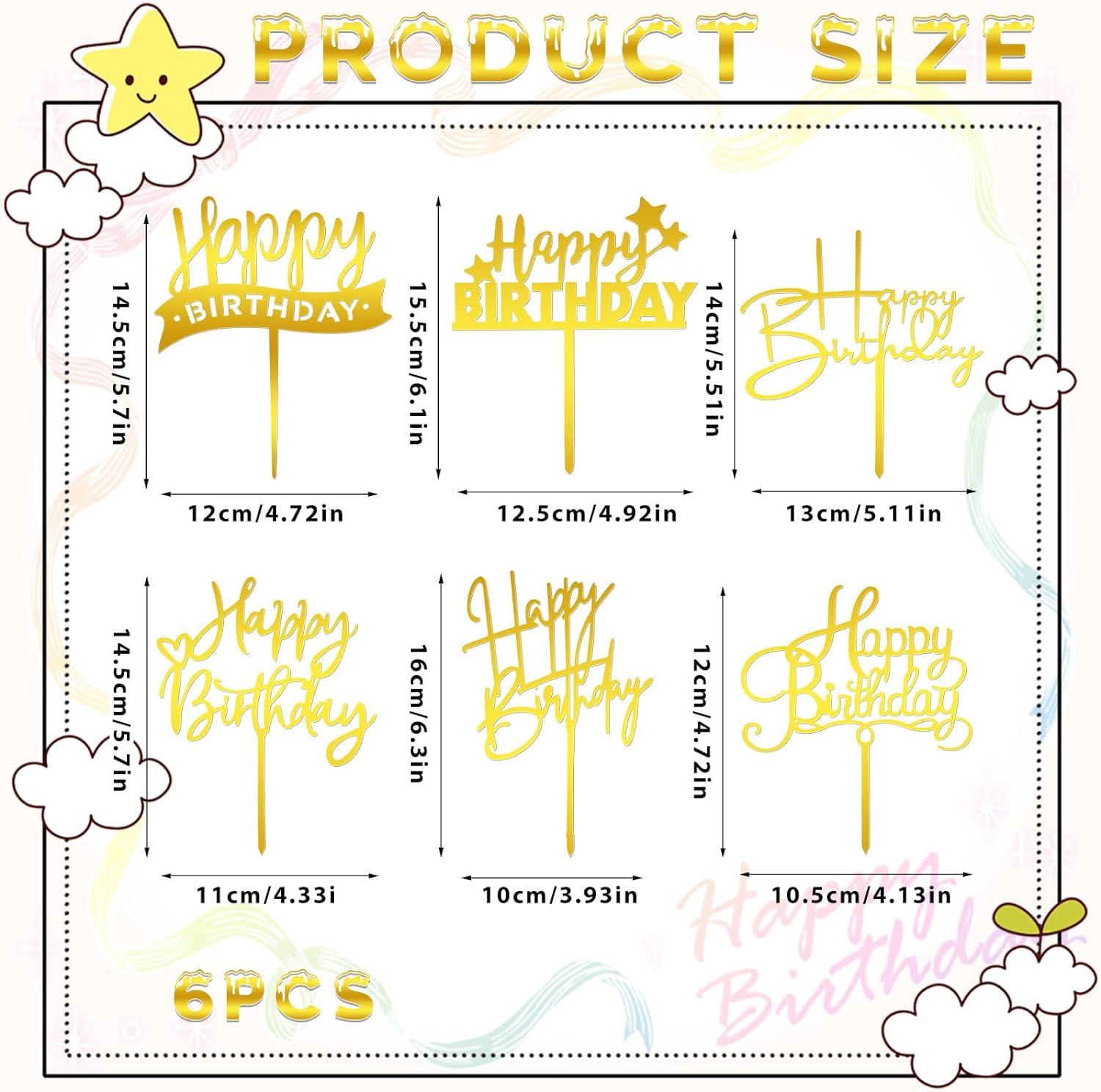 6 Pcs Gold Cake Topper Gold Happy Birthday Sign for Cake Decorations ...