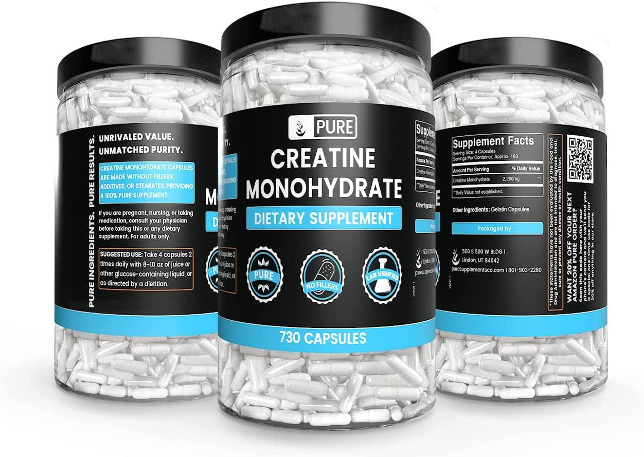 Pure Creatine Monohydrate | 730 Capsules | Lab Verified | No Fillers ...