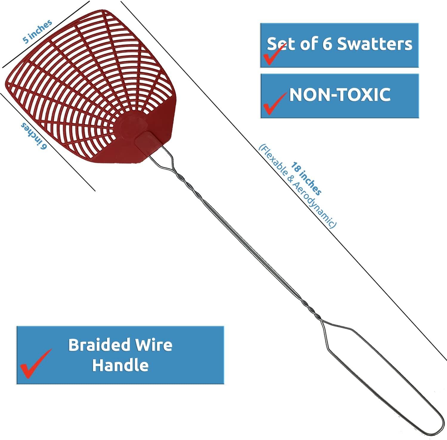 Bug & Fly Swatter Braided Metal Handle 6 Pack Fly Swatters Indoor ...