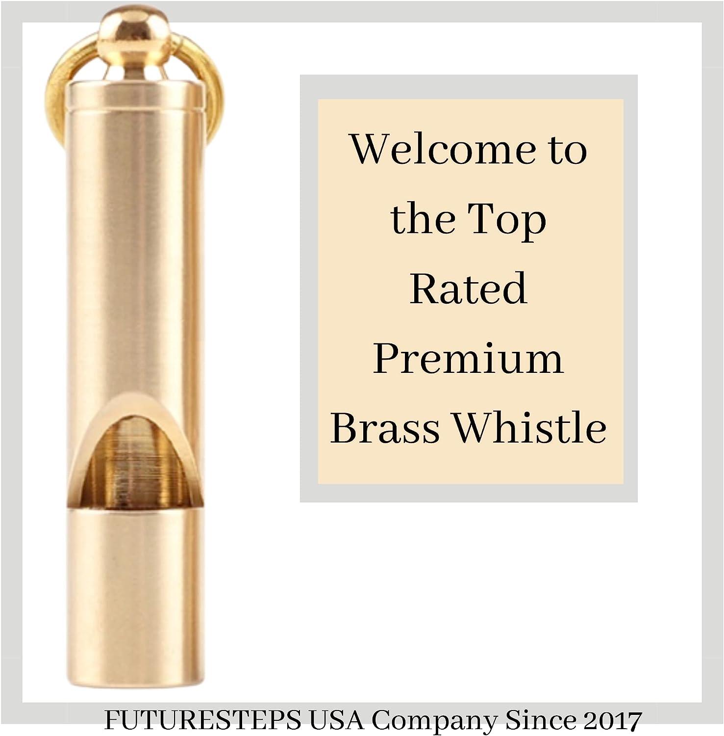 FUTURESTEPS Premium Brass Whistles Set of 2 with Black Lanyard - Loud ...