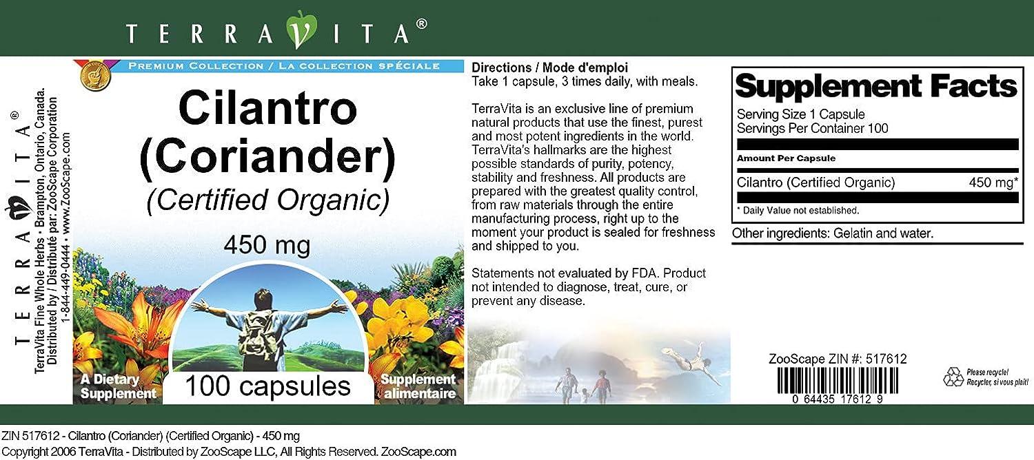 Organic Cilantro (Coriander) Capsules - 450mg (100ct, 2 Pack ...