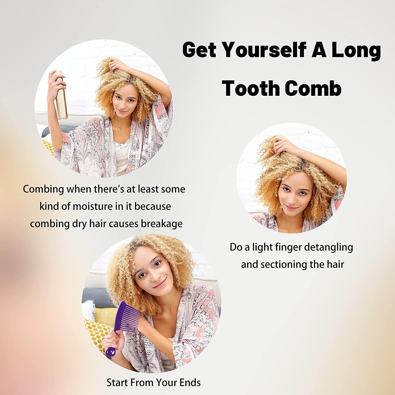 2 Pack Wide Tooth Comb Set for Thick, Long, Curly Hair - Detangling ...