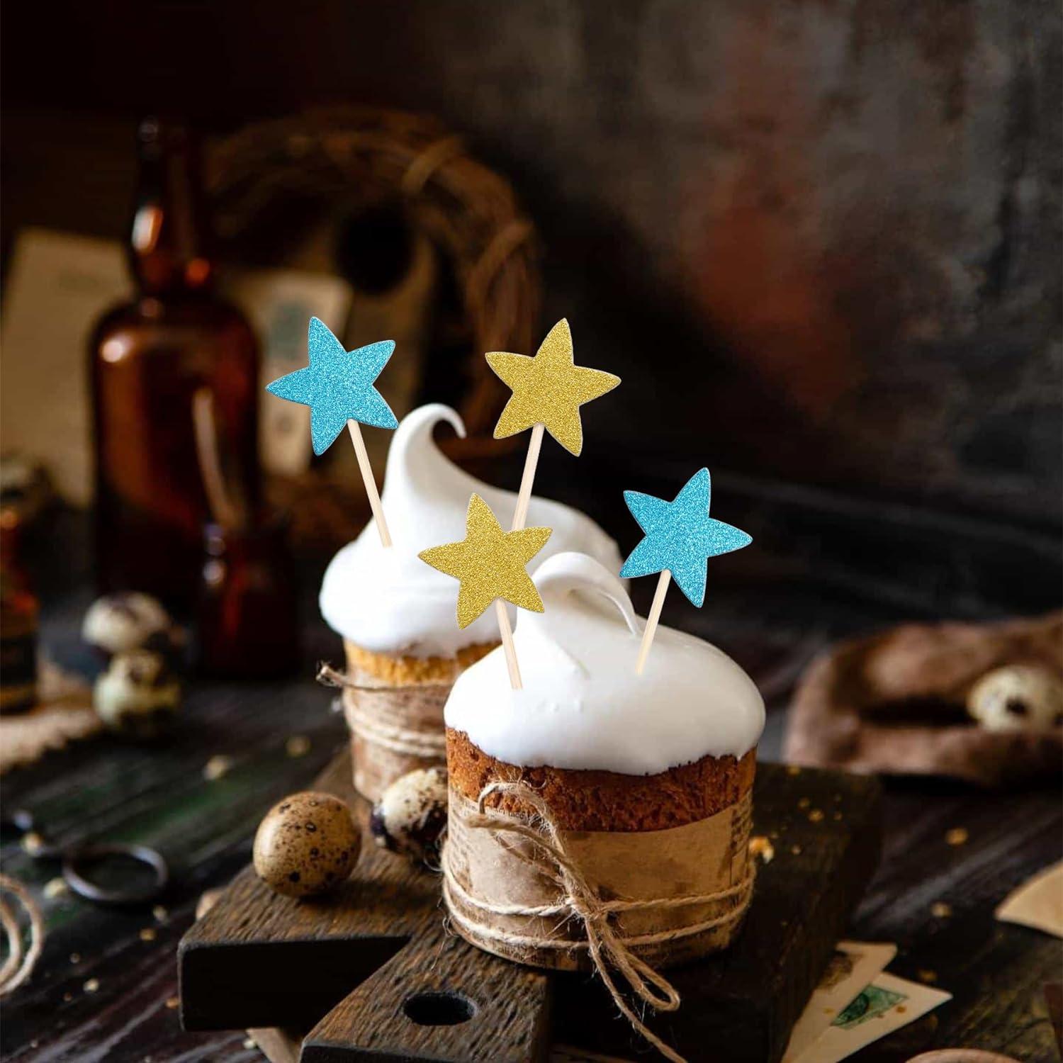 Pistha 50 Pcs Star Cupcake Toppers Glitter Twinkle Star Cupcake Picks ...