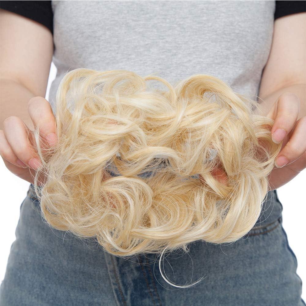 Honey Blonde & Bleach Blonde Messy Updo Hair Bun Extension - Curly Hair ...