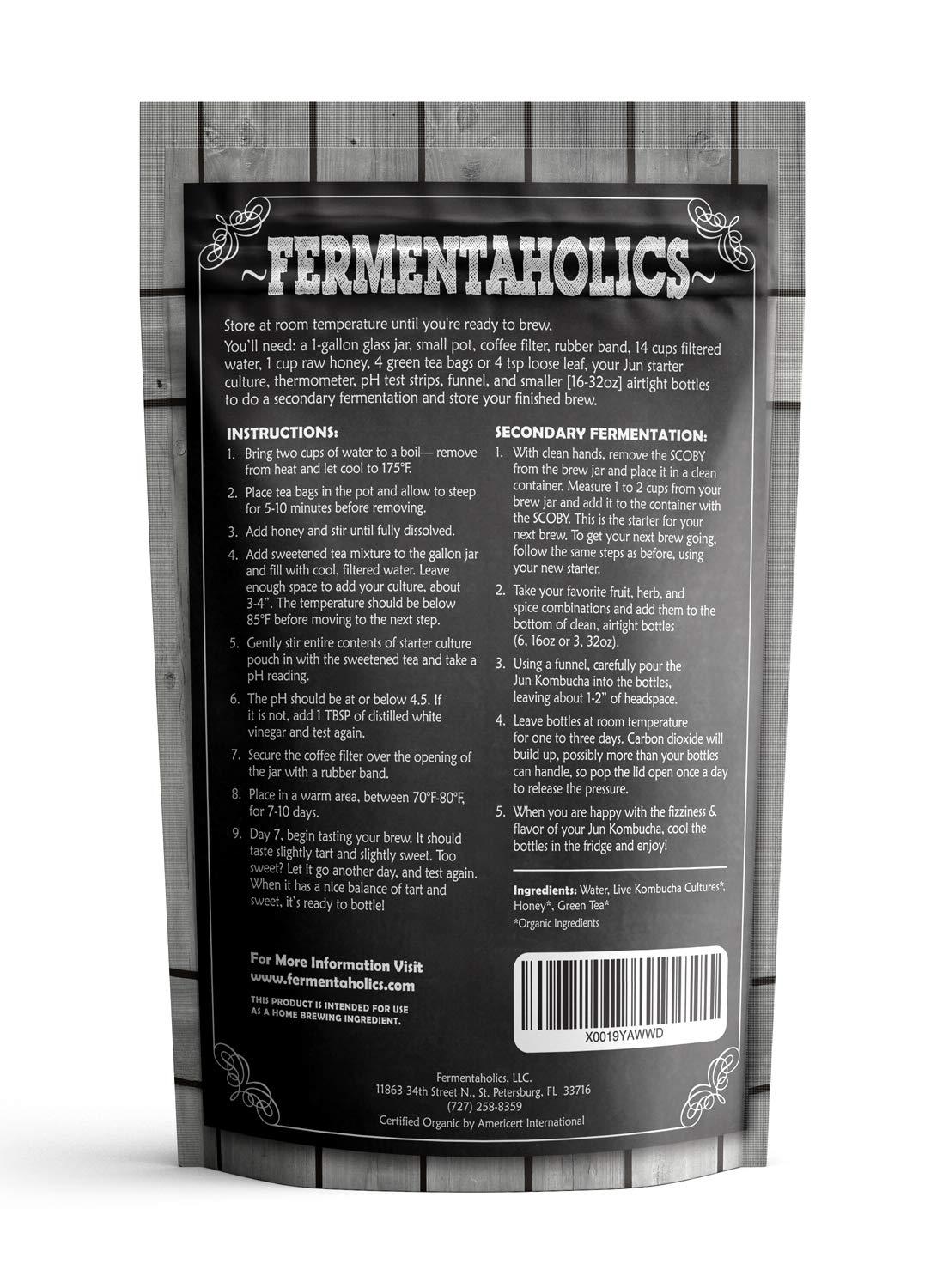 1 Gallon Jun Kombucha Starter Kit - Organic SCOBY & Ingredients for Jun ...