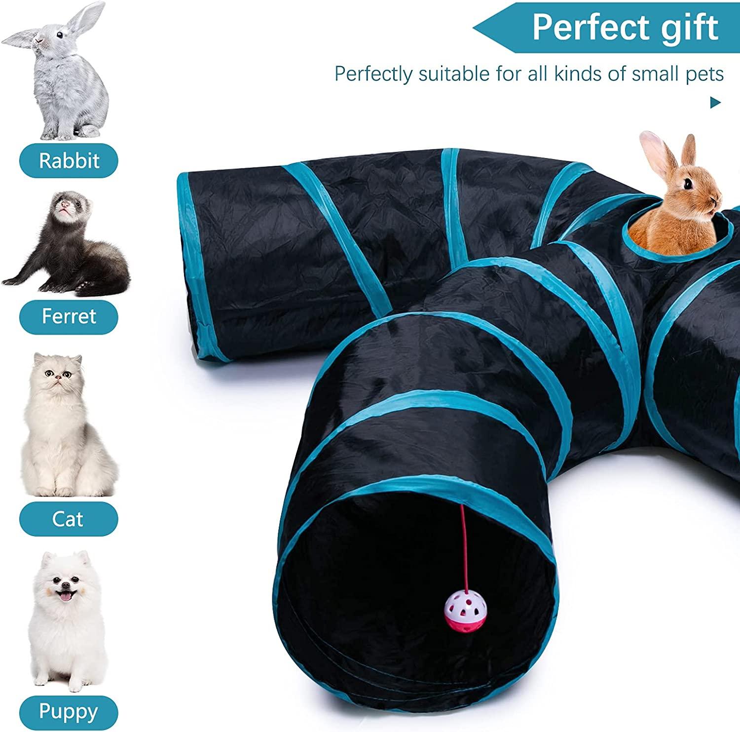 Collapsible Cat Tunnel with Play Ball - 4 Way Tube for Indoor Cats and ...