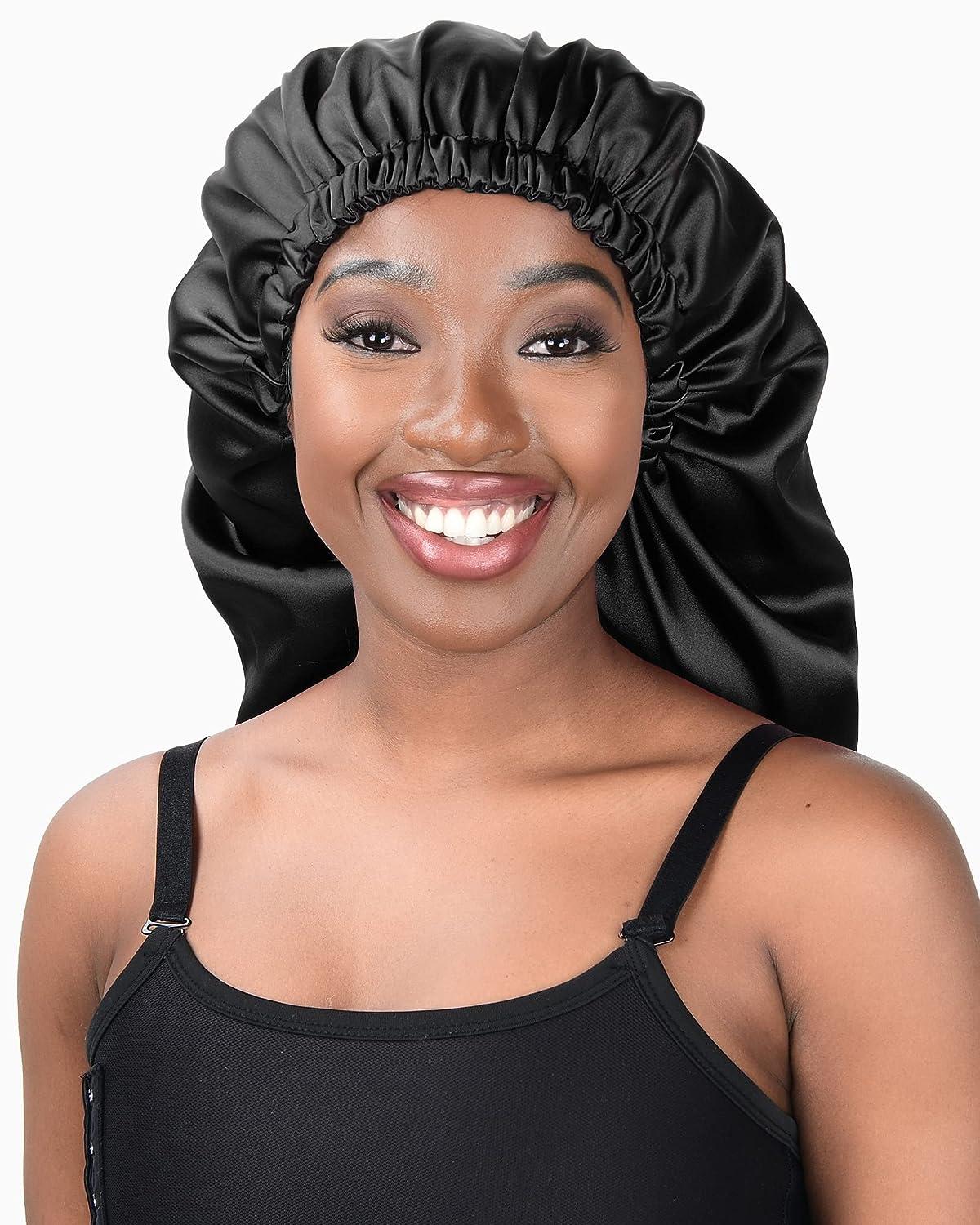 Satin Silk Long Bonnet Braid for Sleeping | Black Women's Hair Bonnet ...
