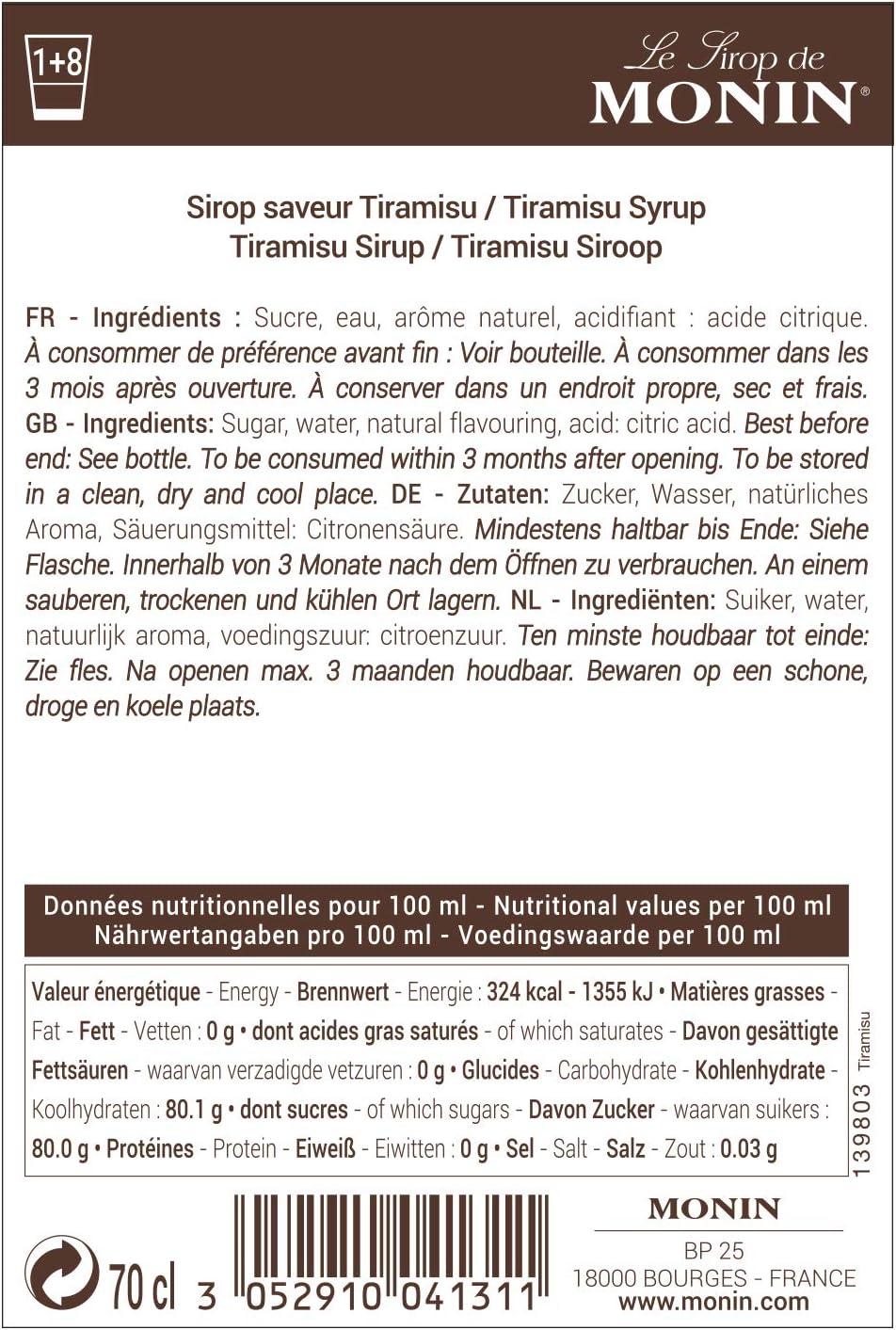 MONIN Premium Tiramisu Syrup 700ml - Ideal for Coffee, Baking, and ...