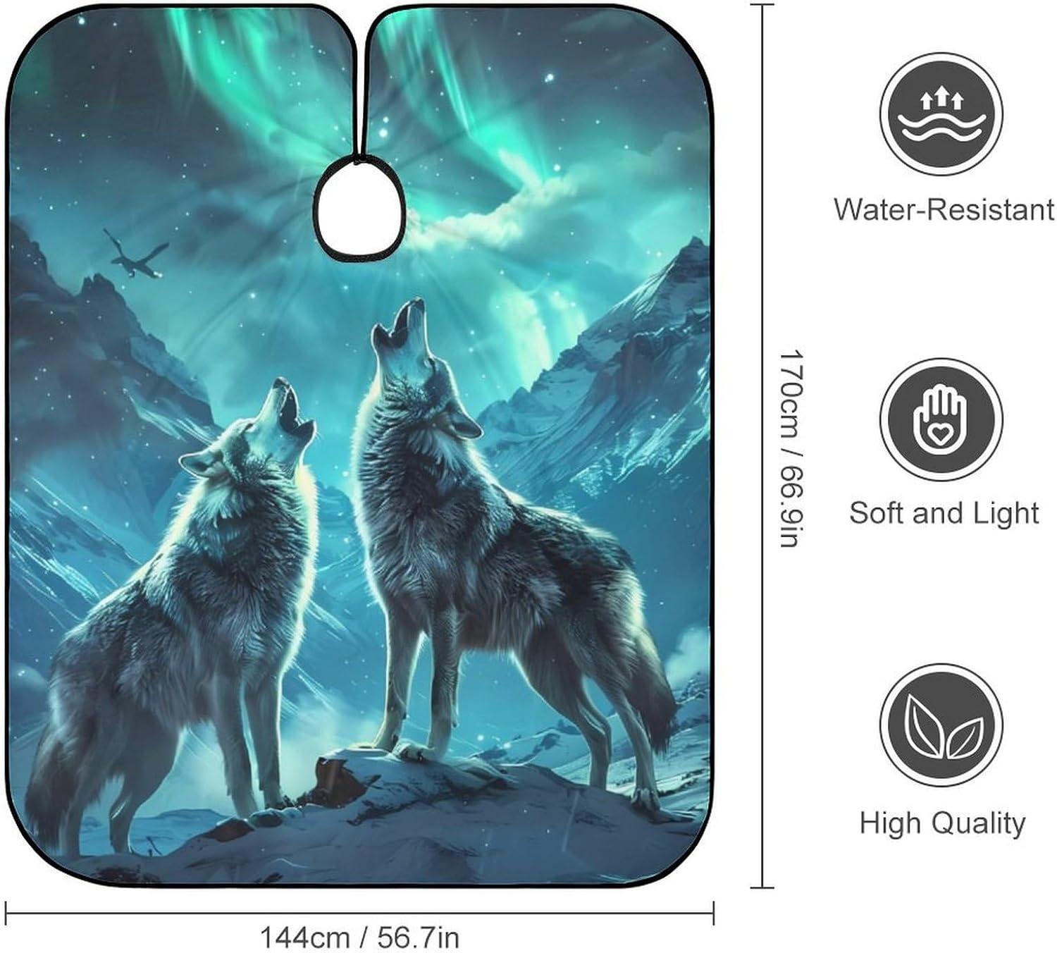 Howling Wolves Moonlight Barber Cape - Professional Haircut Apron for ...