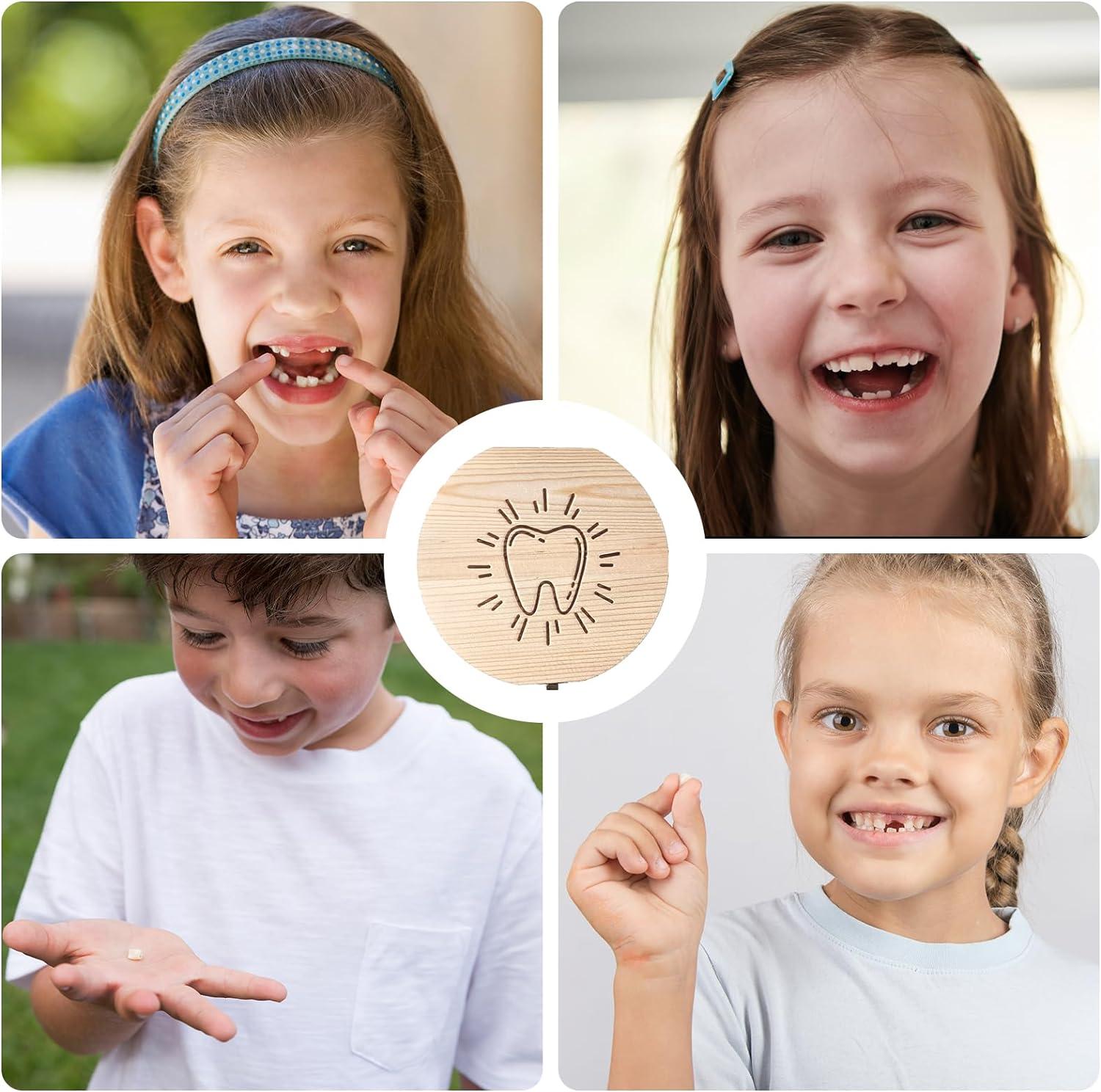 DINGFENG Kids Tooth Keepsake Box - Wooden Baby Teeth Holder and Tooth ...
