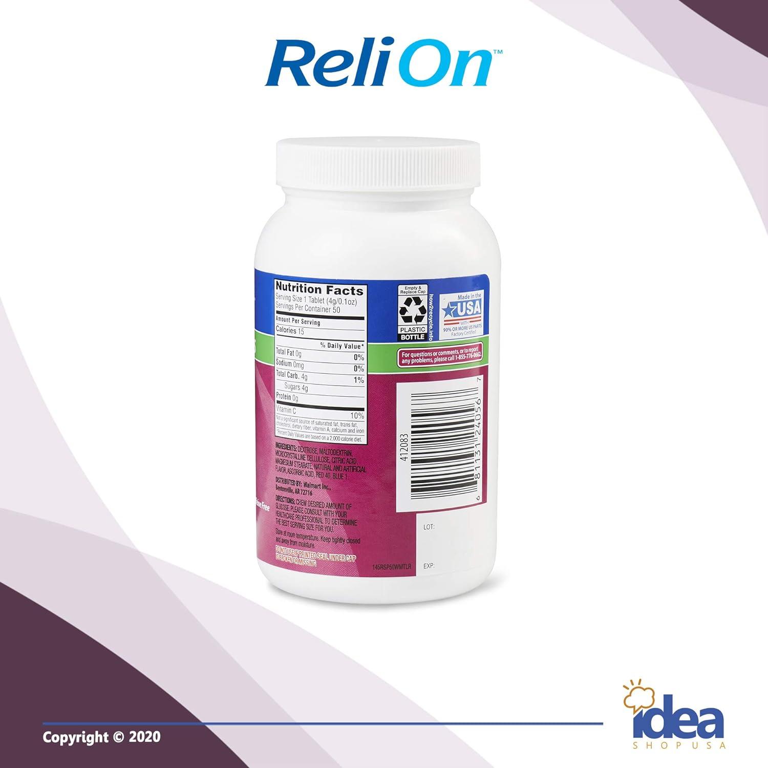 ReliOn Raspberry Glucose Tabs (200ct, 2 Pack) for Diabetes - Complete ...