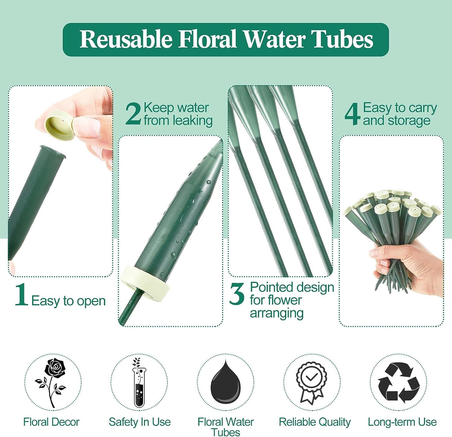90 Pcs Green Floral Water Tubes with Rubber Cap - 6 Inch Flower Stem ...
