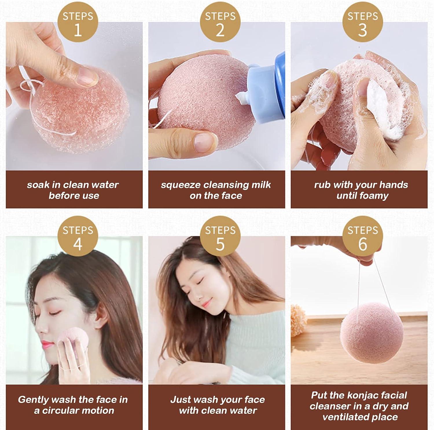 6 Pack Natural Konjac Facial Sponges Set - Exfoliating Sponge Set in 6 Colors for Gentle Face ...