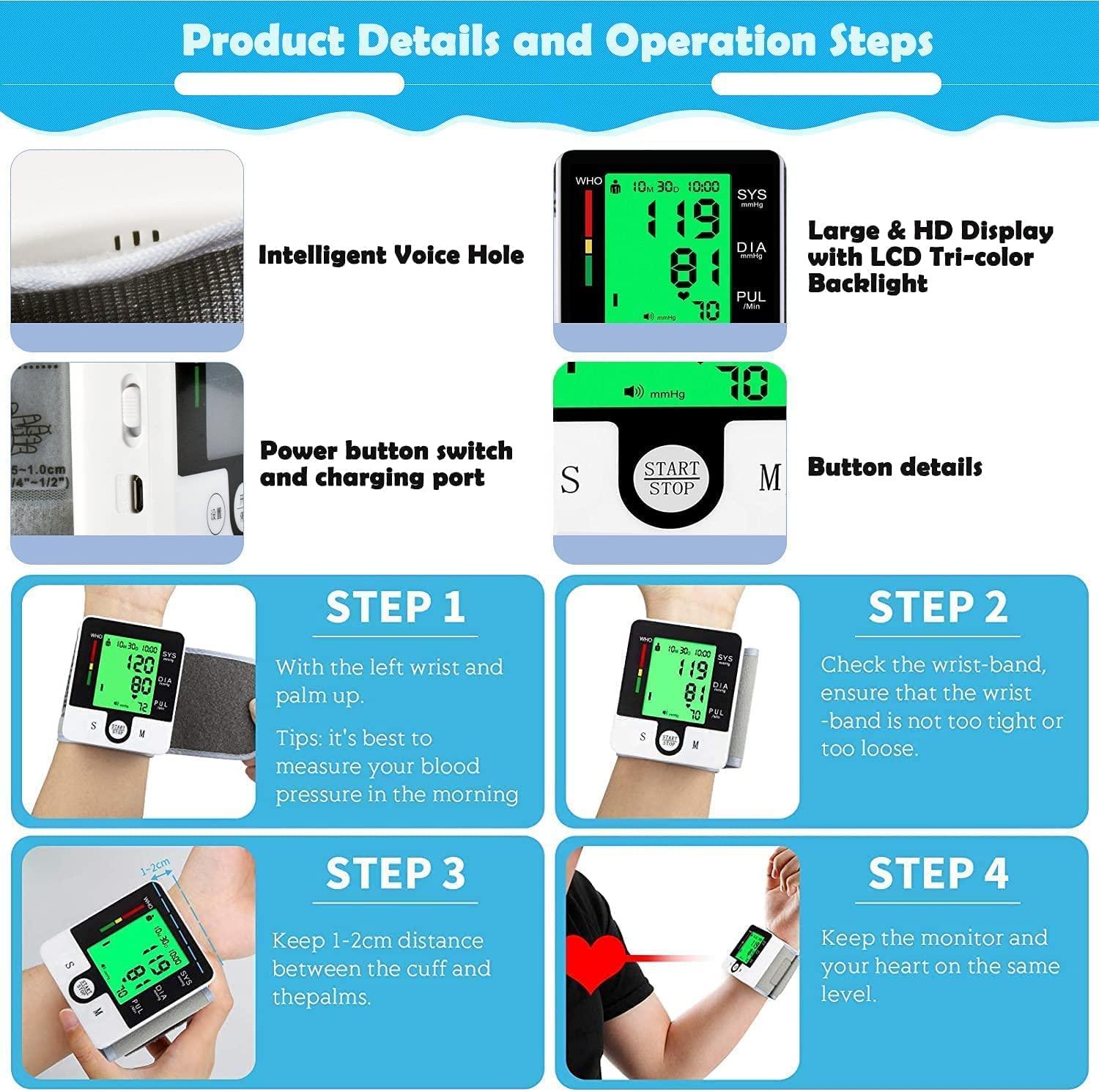 Automatic Wrist Blood Pressure Monitor - Accurate Digital Home BP ...
