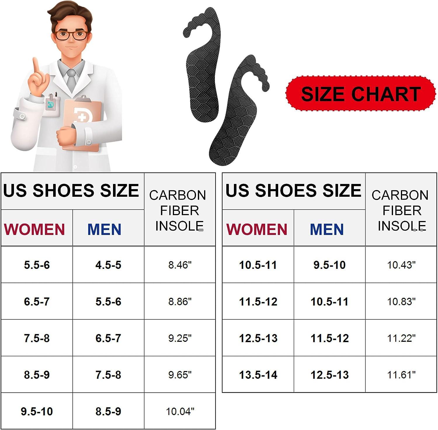 Carbon Fiber Insole Pair for Men Women | Rigid Shoe Insert for Recovery | Graphite Foot Plate ...