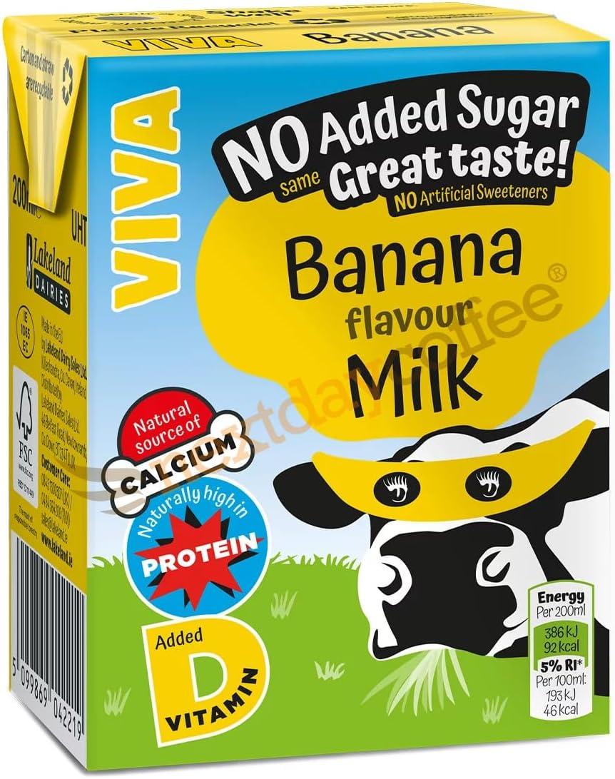 Viva Flavoured Milk 200ml x 16 - No Added Sugar - 4 x Strawberry 4 x ...