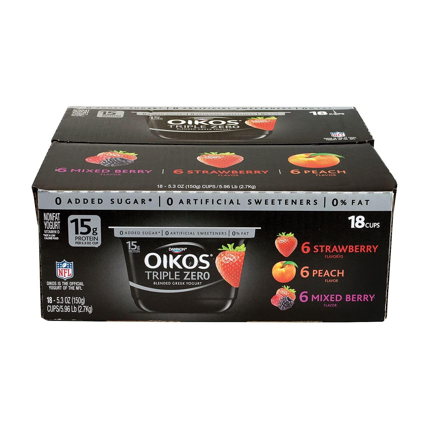 Dannon Oikos Triple Zero Greek Nonfat Yogurt Variety Pack - 18 ct. (5.3 ...