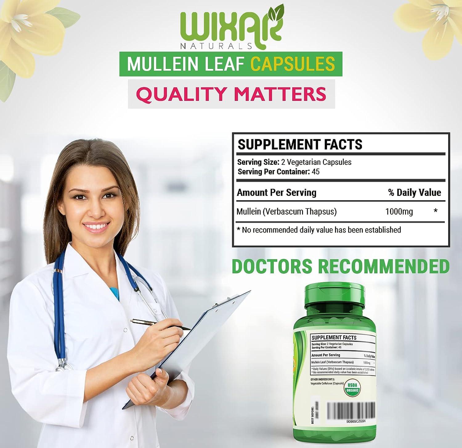 WIXAR NATURALS Mullein Leaf Capsules - 90 Capsules - 1000mg Herbal ...