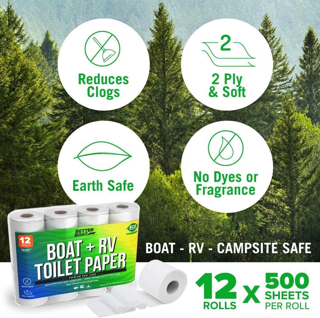 Boat & RV Septic Safe Toilet Paper - 12 Rolls | Biodegradable, Quick ...