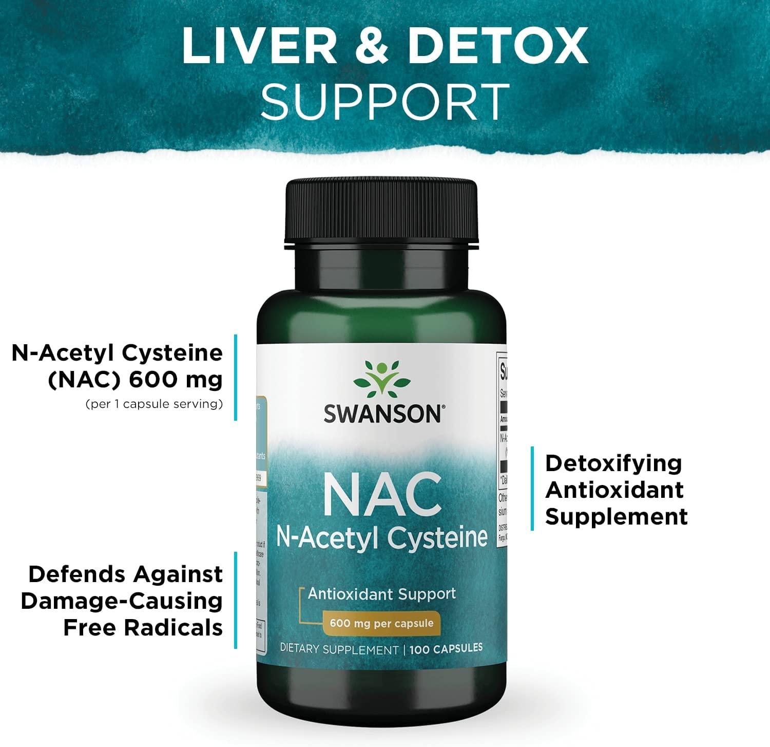 Swanson NAC N-Acetyl Cysteine 600mg Capsules - Antioxidant & Liver ...