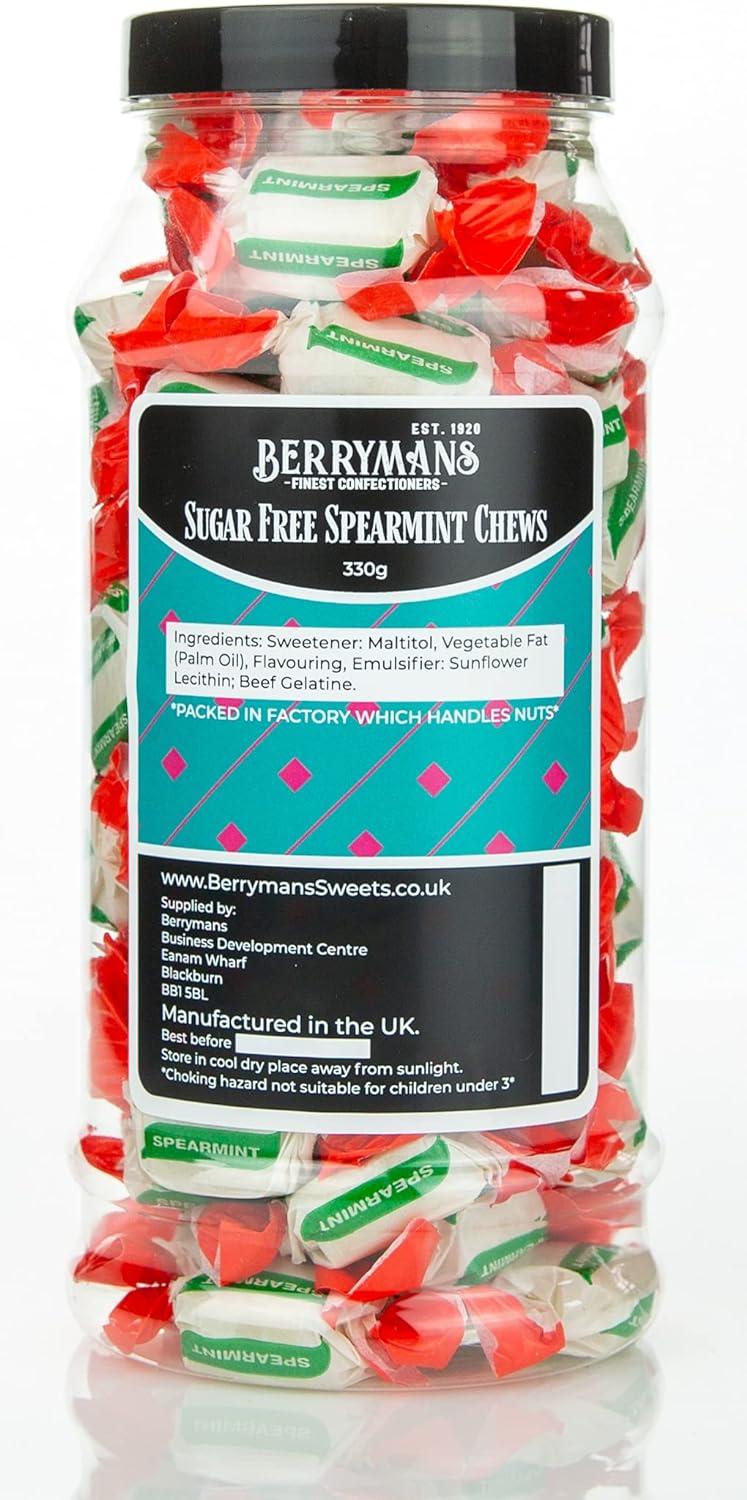 Original Sugar Free Spearmint Chews Retro Sweets Gift Jar by Berrymans ...