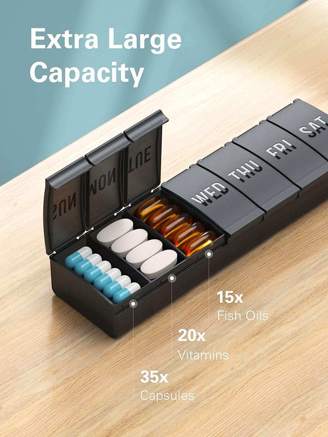 Barhon Large Pill Organizer Weekly - 7 Day Pill Box for Vitamins ...