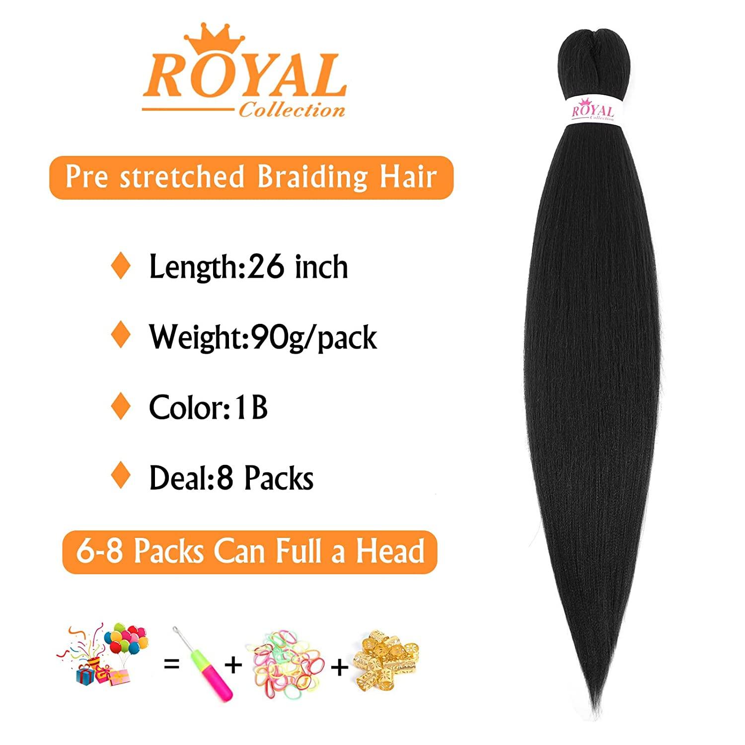 Pre-stretched 26 Inch Black Synthetic Braiding Hair 8 Pack - EZ Braid ...