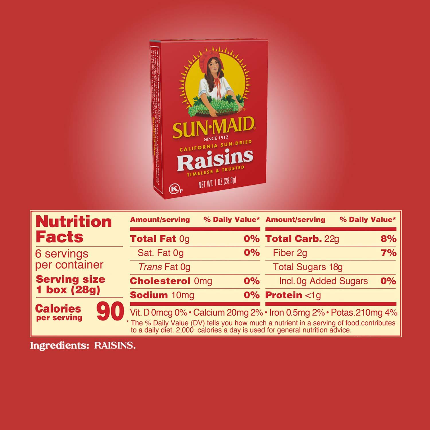 Sun Maid Raisins Mini Boxes-Natural California (6 Count Pack of 1) 6 ...