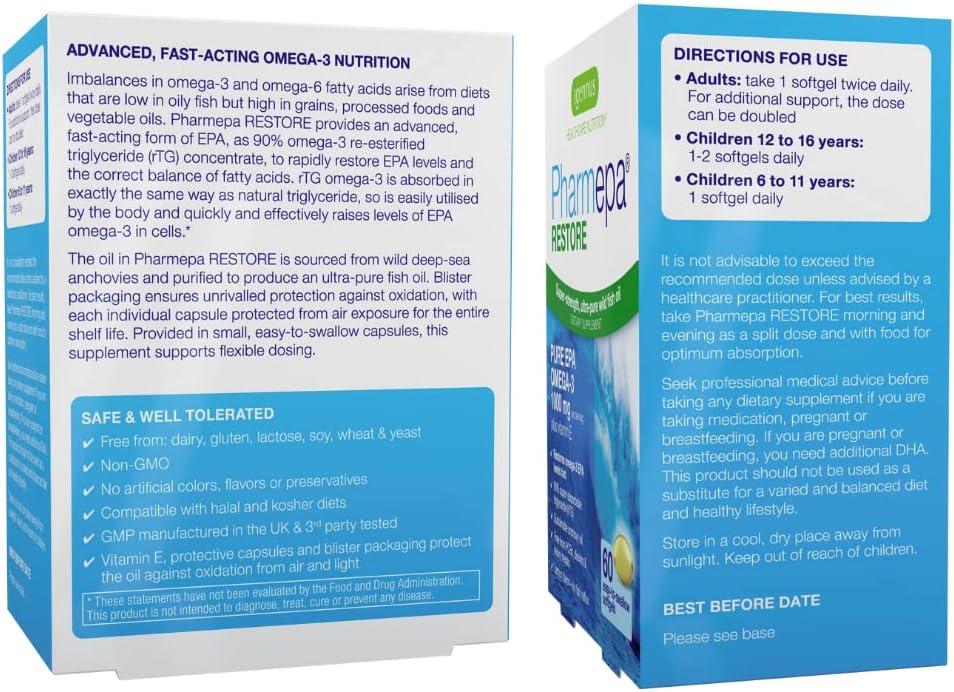Pharmepa Restore Pure EPA Fish Oil - 1000mg EPA Omega-3, 1-Month Supply ...