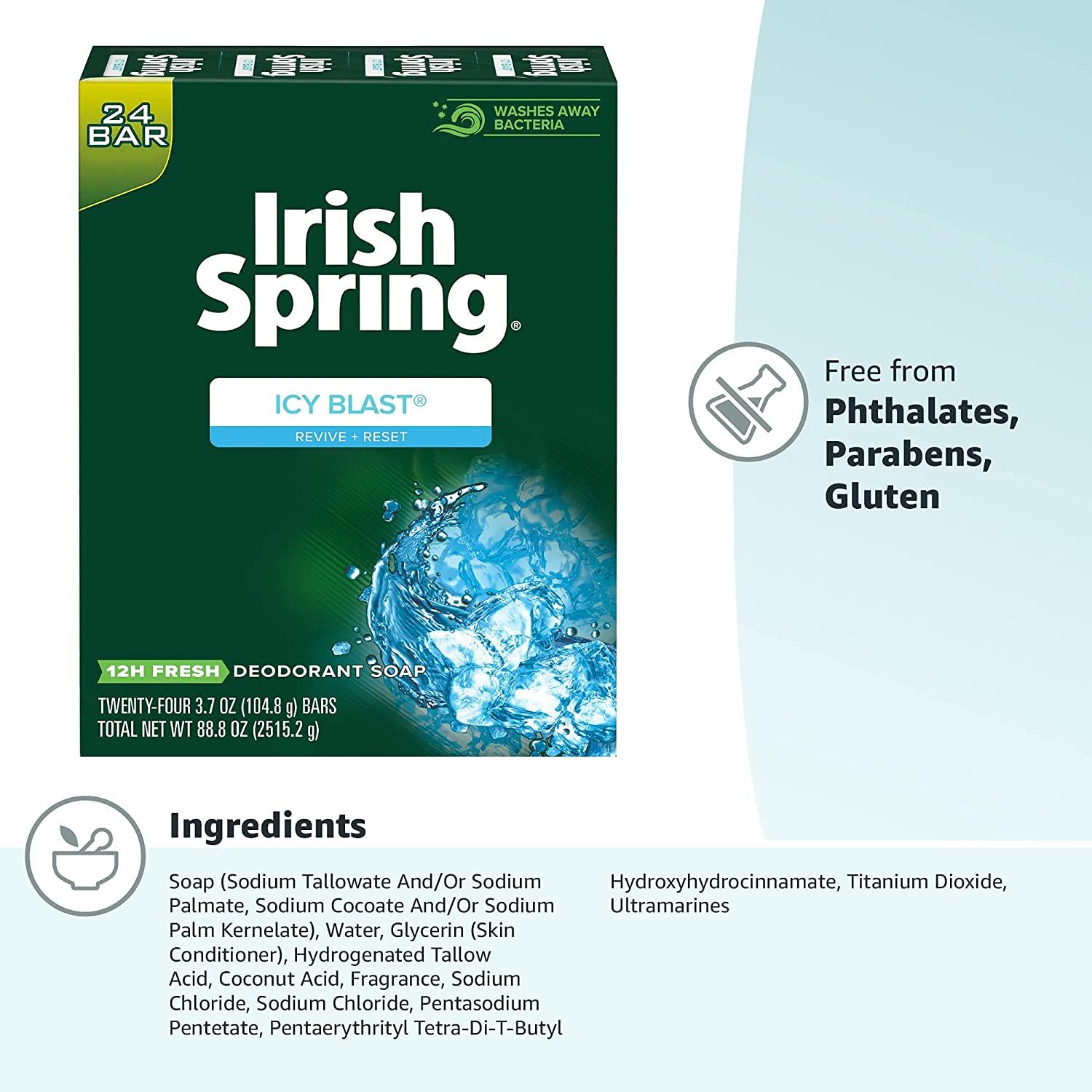 Irish Spring Icy Blast Bar Soap for Men - 24 Pack, 3.7 Oz Bars | Long ...