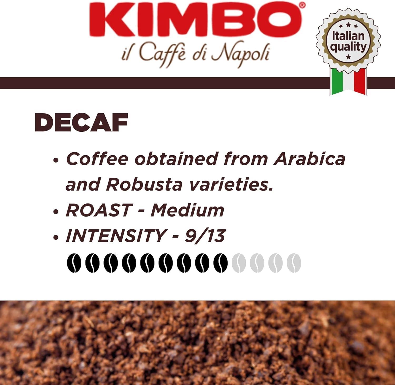 Kimbo Coffee Espresso Decaf Decaffeinated Ground Coffee Medium Roast 9/13 Italian Coffee 1 x ...