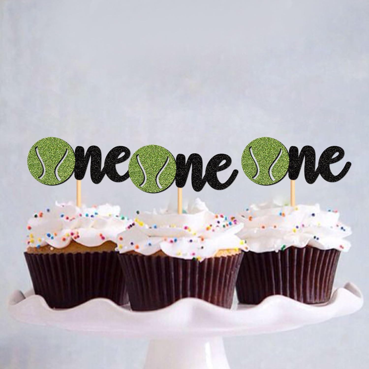 Ercadio 24 Pack Tennis Ball One Cupcake Toppers Tennis One Cupcake ...