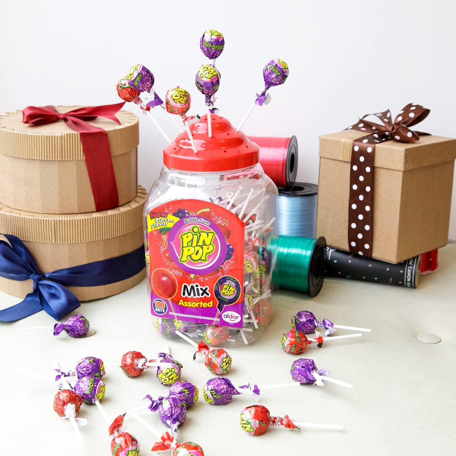 Pin Pop Lollipops Filled with Bubblegum - Assorted Lollies - Cherry ...
