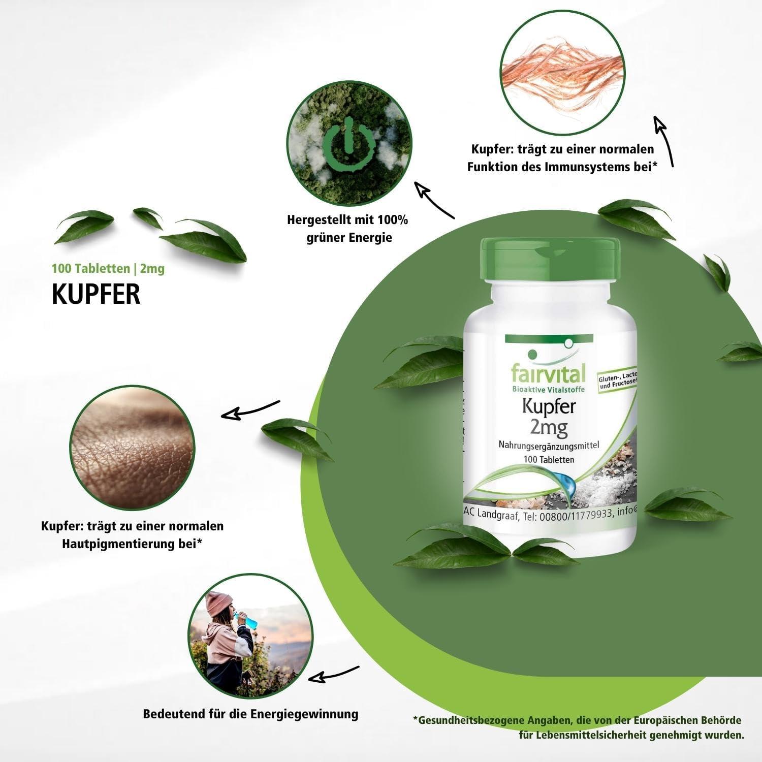 Fairvital Copper Tablets 2mg - High Dose Vegan Dietary Supplement ...