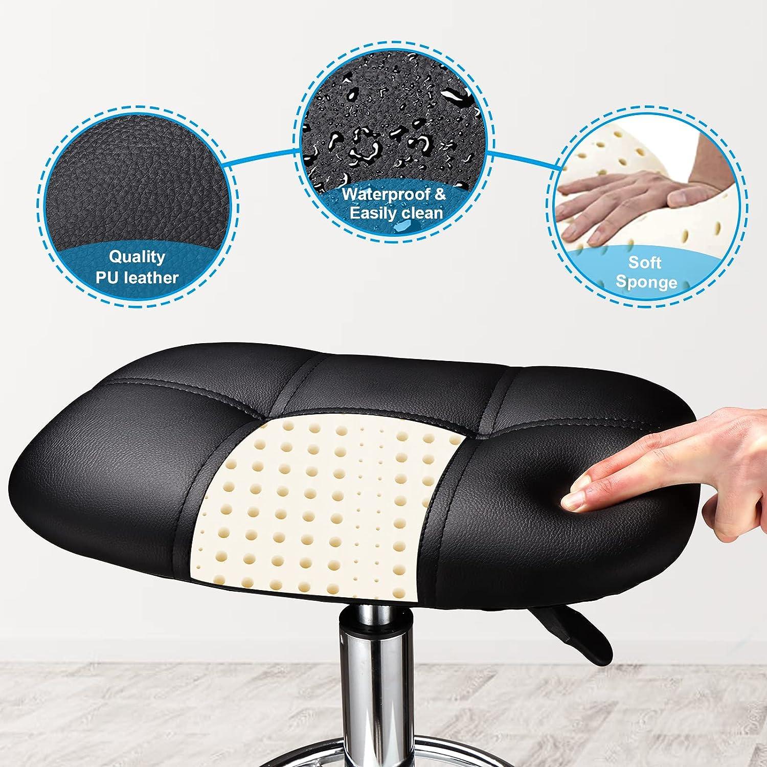 Square Rolling Stool with Adjustable Height and Swivel Wheels - Black ...